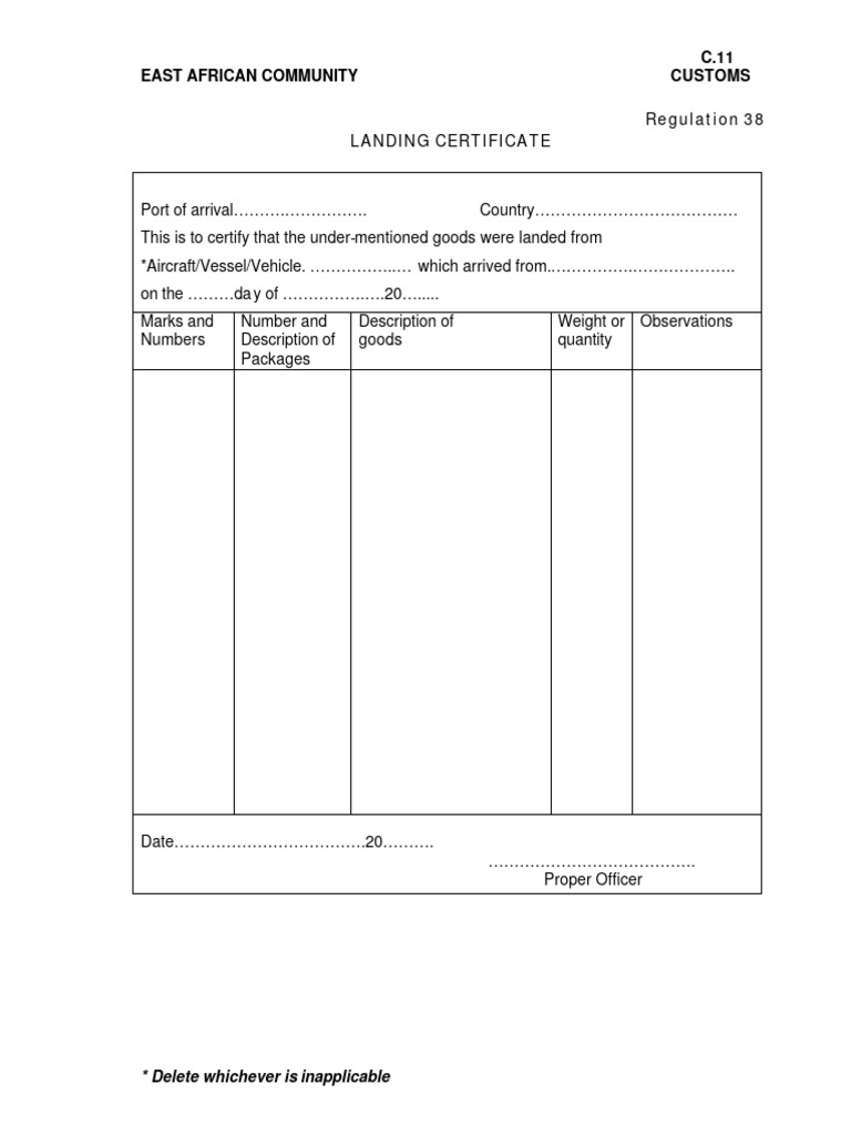 c11 Landing Certificate | PDF