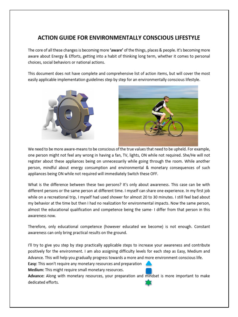Action Guide For Environmentally Conscious Lifestyle | PDF | Awareness | Water