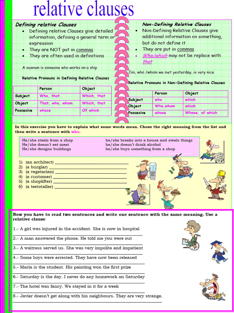 RELATIVE CLAUSES GRAMMAR AND EXERCISES | PDF | Subject (Grammar) | Clause
