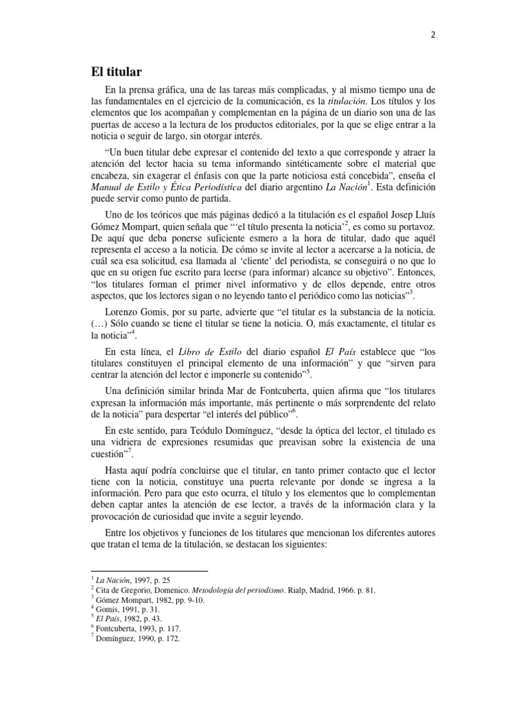Importancia y funciones del titular en prensa | PDF | Periódicos ...
