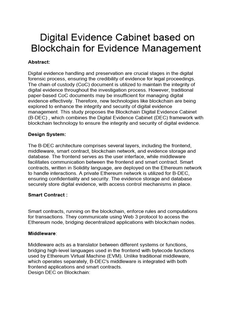 Digital Evidence Cabinet Based On Blockchain For Evidence Managemen1 ...