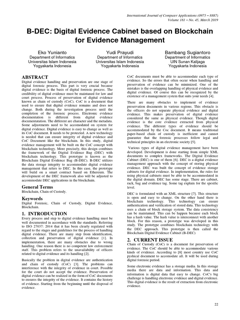 B-DEC - Digital Evidence Cabinet Based On Blockchain For Evidence Management | PDF | Computer ...