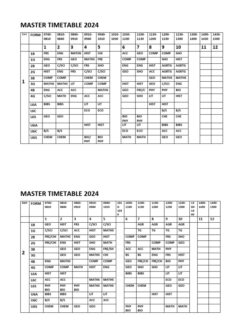2o24 Master Timetable | PDF