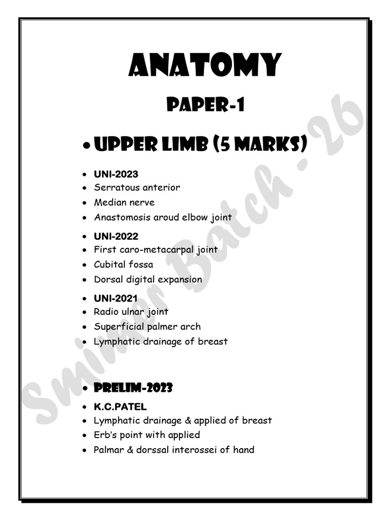 Anatomy Paper-1 Compile | PDF | Human Anatomy | Anatomy
