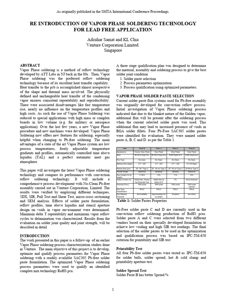 Reintroduction Vapor Phase Soldering Smta | PDF | Soldering | Materials