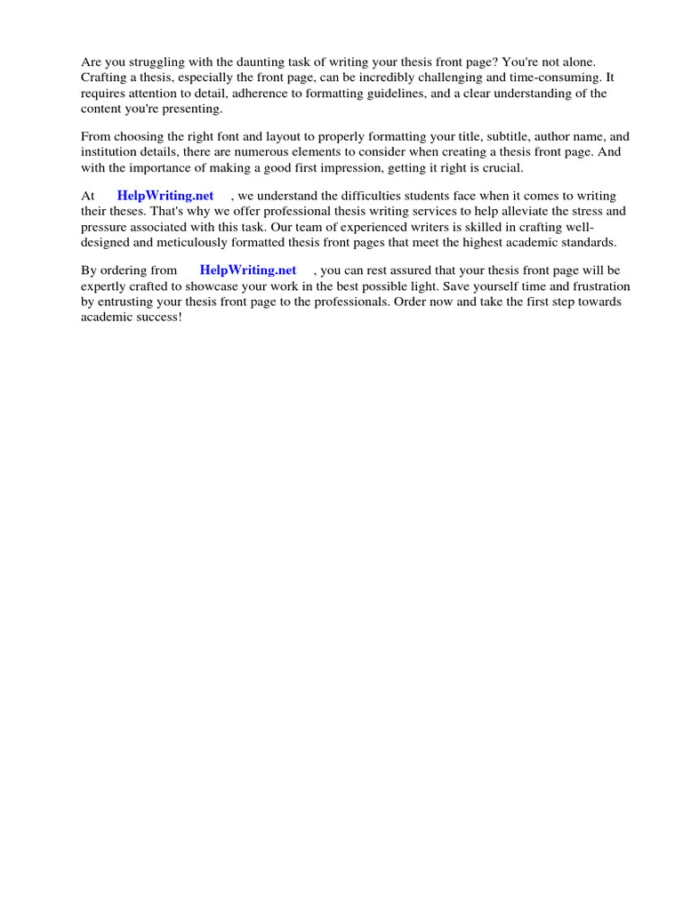 Thesis Front Page Sample | PDF | Thesis | Essays