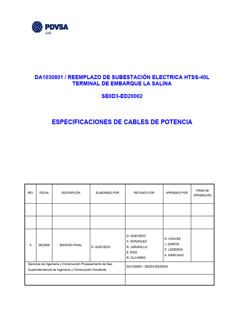 Espec Cables Potencia Rev 0 | PDF | Aislador (Electricidad) | Cobre
