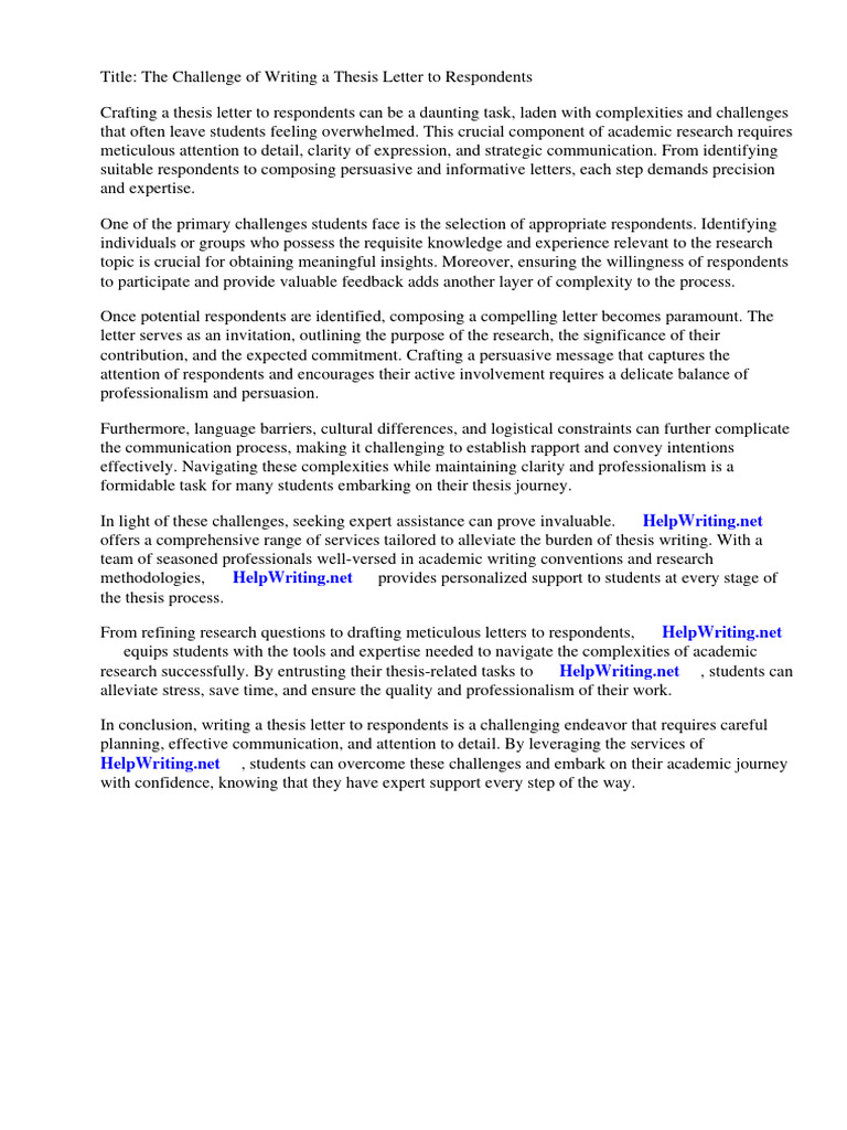 Thesis Letter To The Respondents | PDF | Thesis | Communication