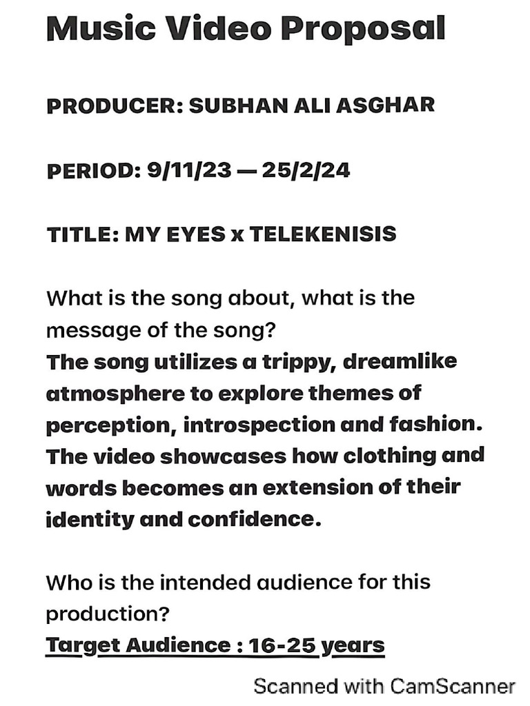 Music Video Proposal | PDF