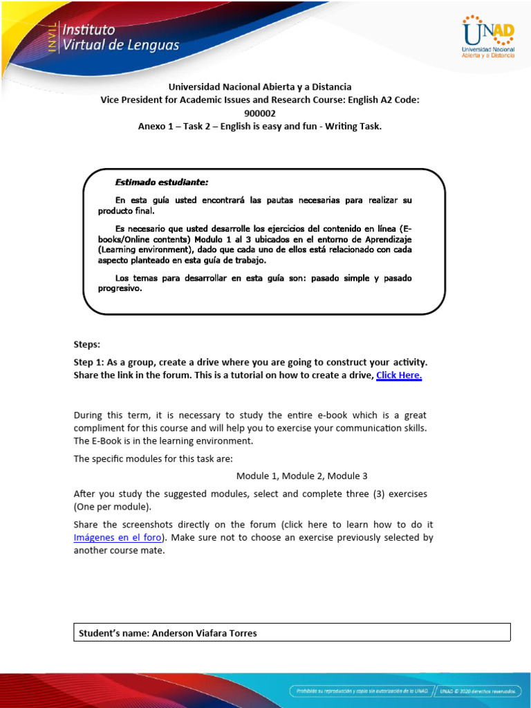 Anexo 1 - Task 2 - English Is Easy and Fun. Writing Task. | PDF