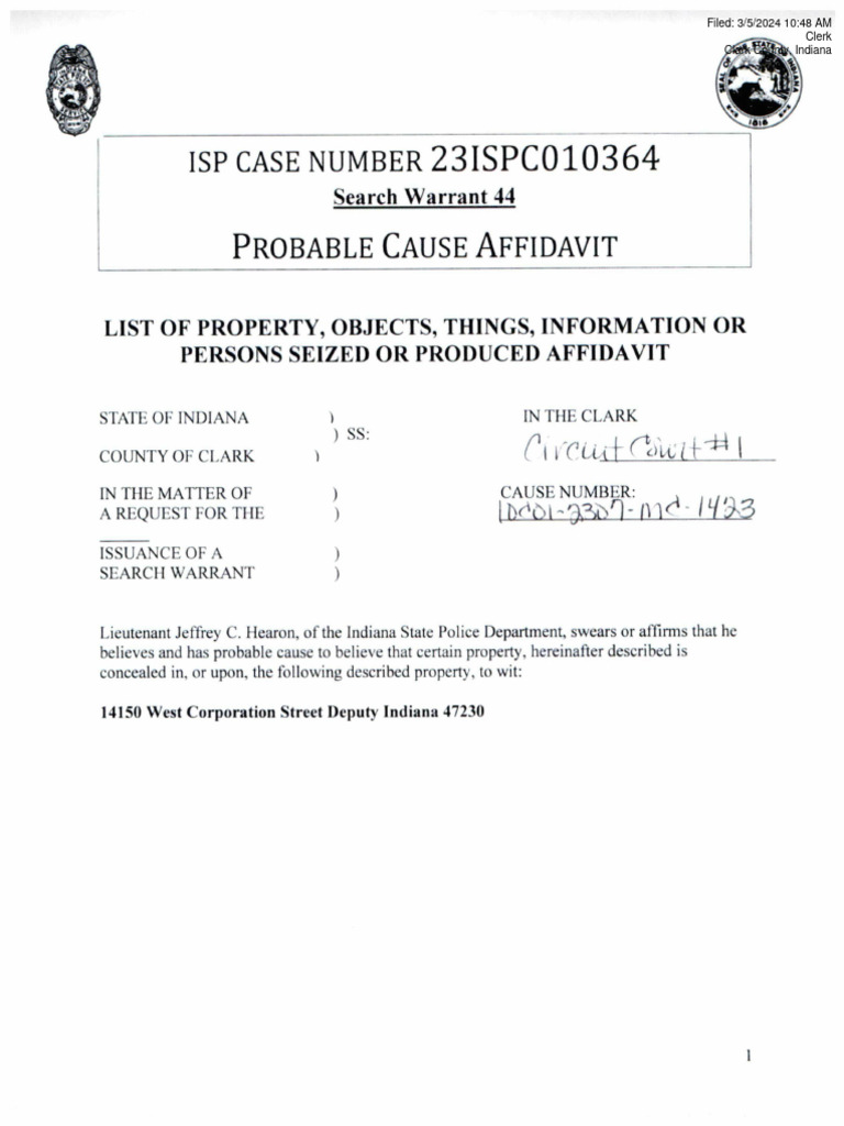 SW 44 Probable Cause Affidavit | PDF | Police | Affidavit