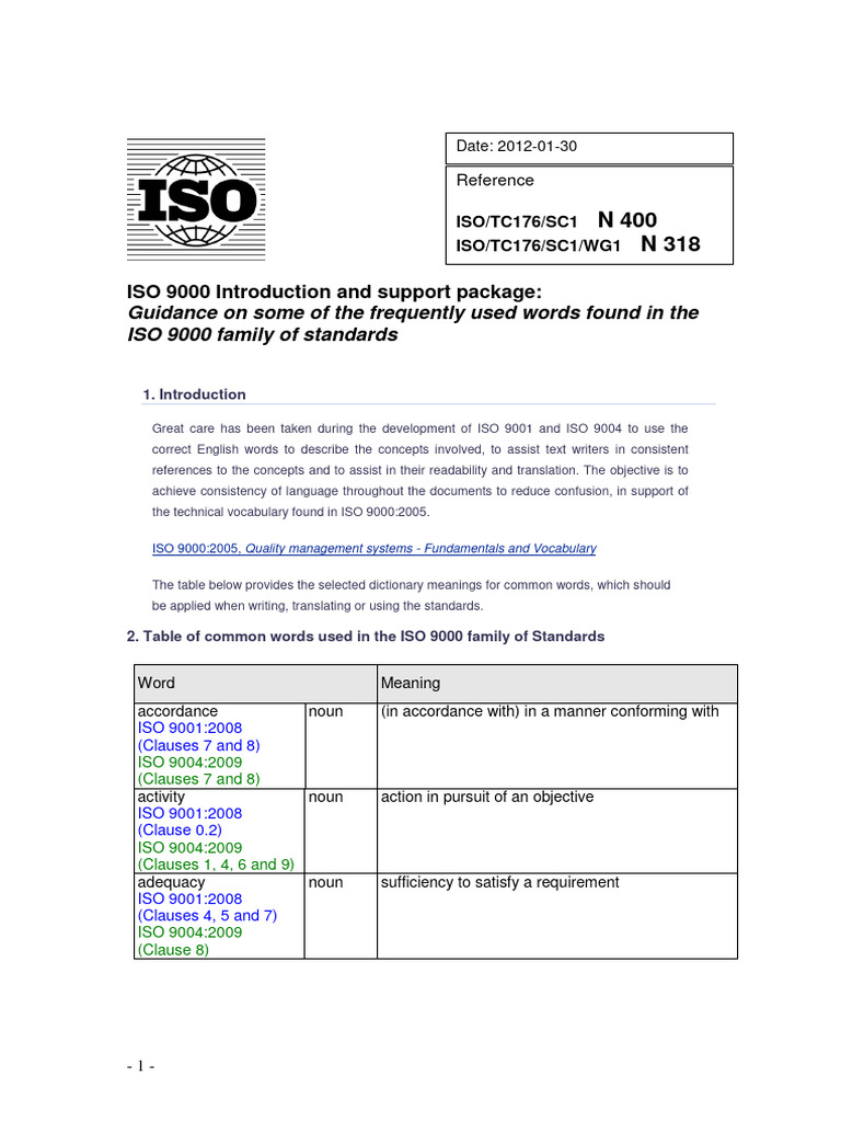 ISO 9000 Vocabulary Guide | PDF | Verb | Adjective