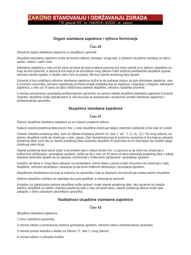 Zakon o Stanovanju I Održavanju Zgrada | PDF