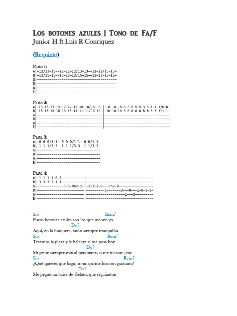 Los Botones Azules (Requinto y Acordes) | PDF