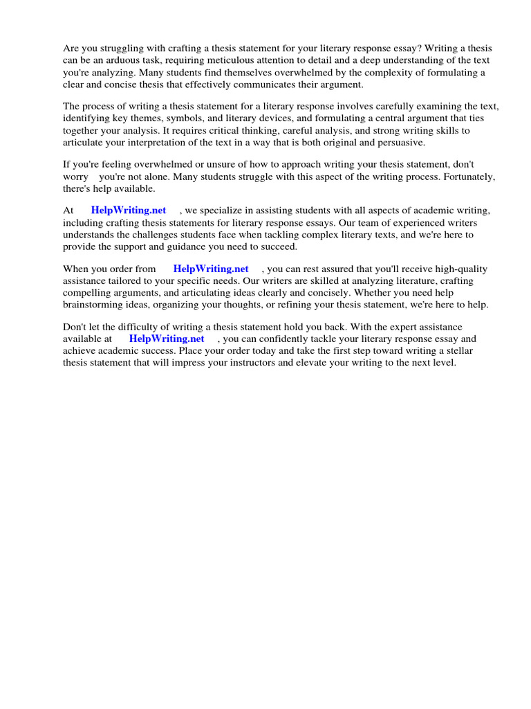 How To Write A Thesis Statement For A Literary Response | PDF | Essays ...