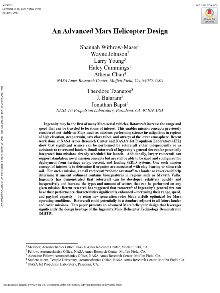 An Advance Mars Helicopter Design | PDF | Ames Research Center | Lander ...