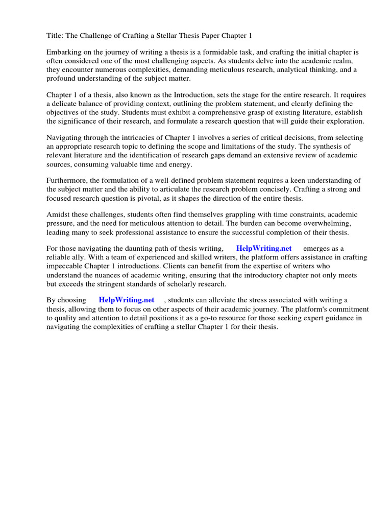Thesis Paper Chapter 1 | Download Free PDF | Thesis | Quantitative Research