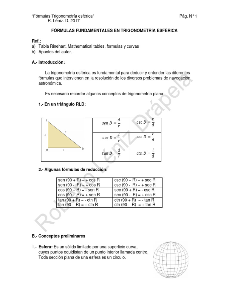 5.01 Trigonometría Esférica | PDF | Triángulo | Funciones trigonométricas