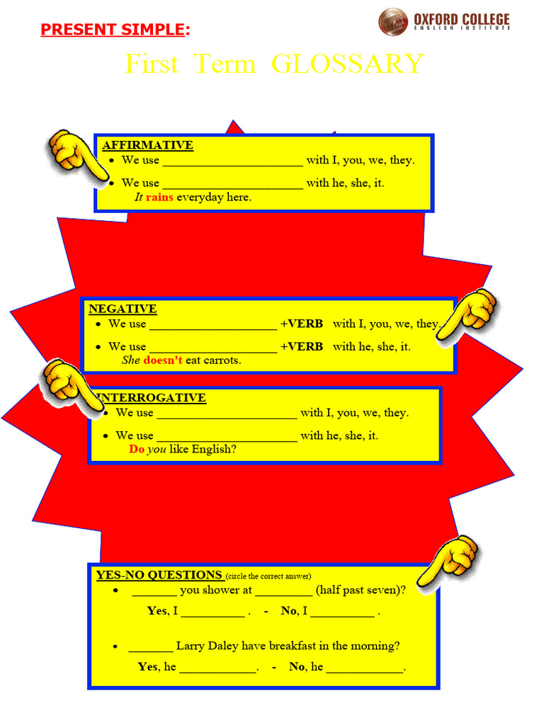 HO - GLOSSARY - PRESENT SIMPLE 2021 | PDF