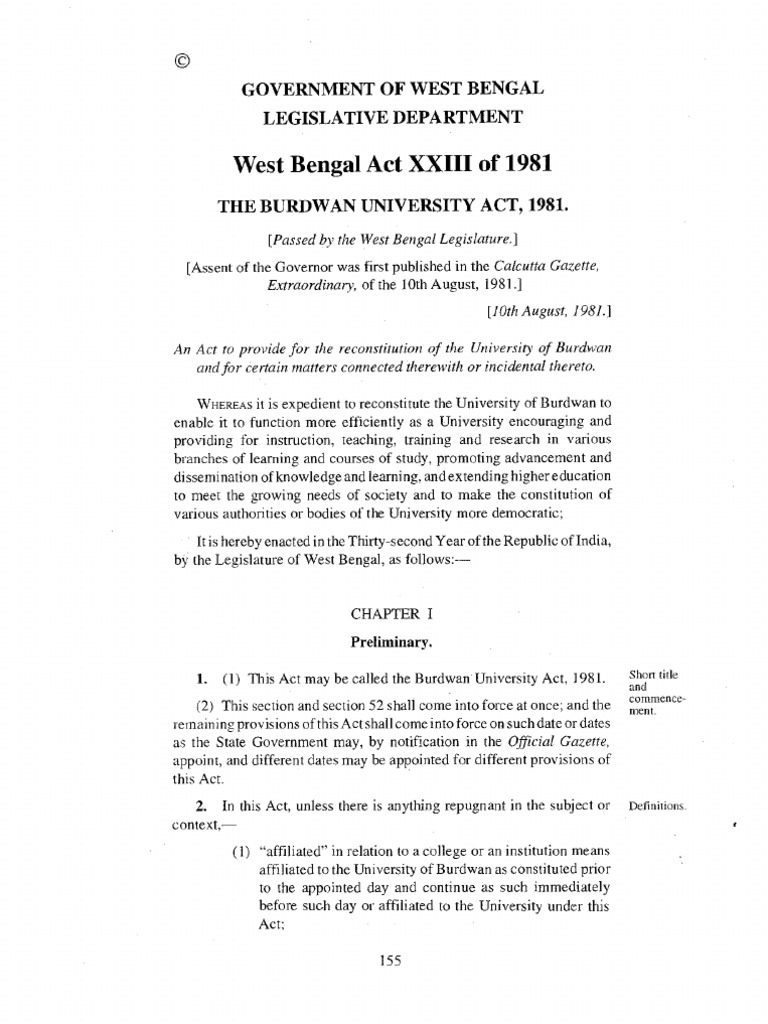 Burdwan University Act 1981 Overview | PDF | College | University