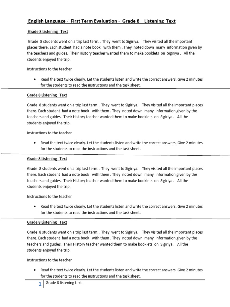 Grade 8 Listening Text | PDF