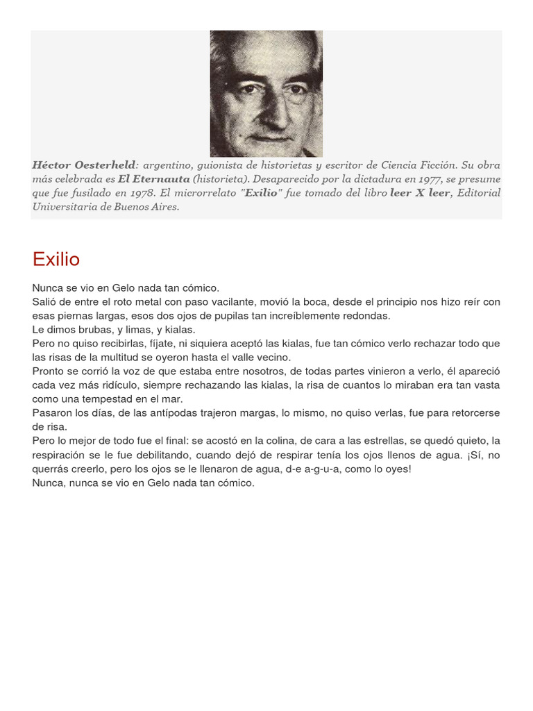 Exilio en la obra de Héctor Oesterheld | PDF | Libros para adolescentes ...