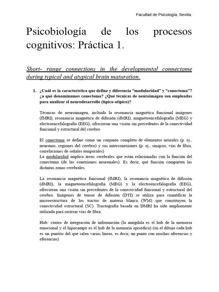 Práctica 1 Psicobiología de Los Procesos Cognitivos | PDF | Neuroimagen | Espectro autista