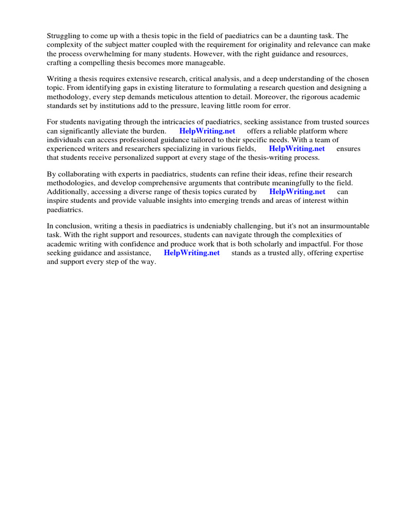 Rguhs Thesis Topics in Paediatrics | Download Free PDF | Thesis ...