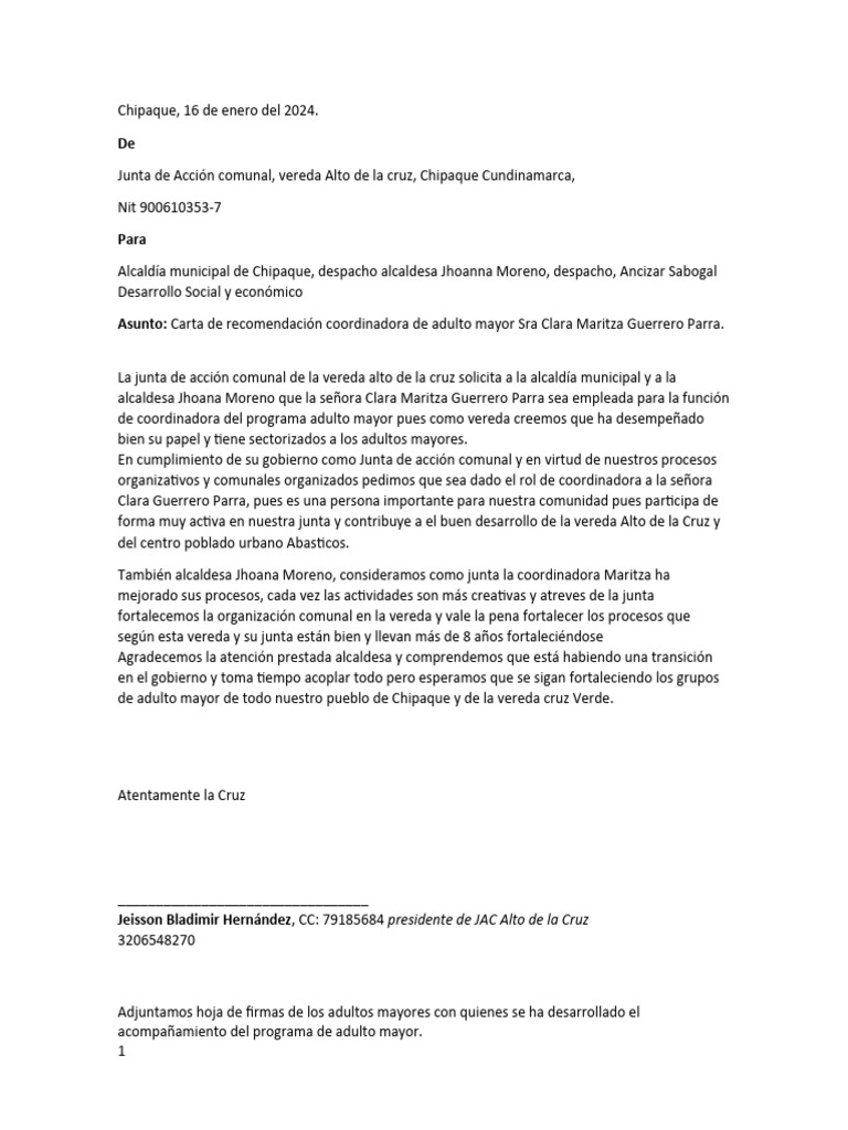 Solicitud JAC Alto de La Cruz Maritza Guerro | PDF