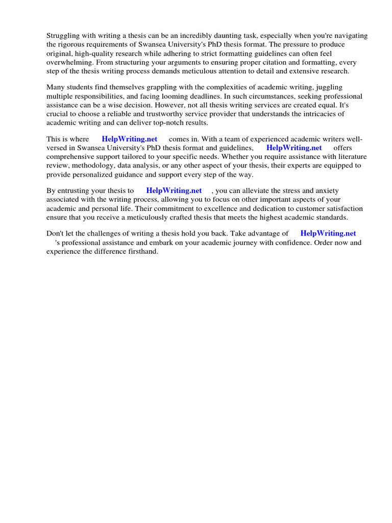 Swansea University PHD Thesis Format | PDF | Thesis | Doctor Of Philosophy