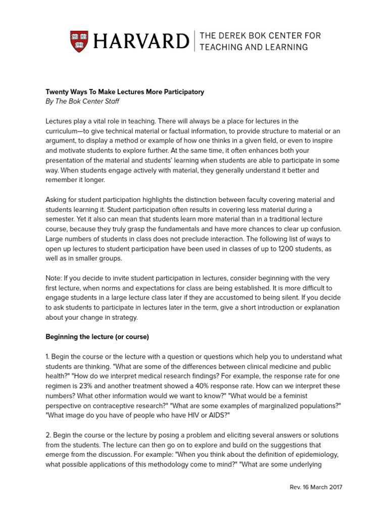 20 Strategies for Engaging Lectures | PDF | Lecture | Tuberculosis