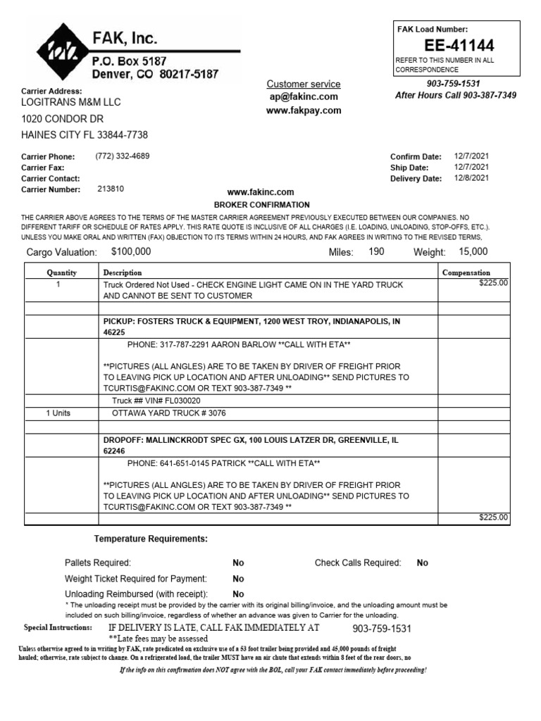 Rate Confirmation 13248243 | PDF | Cargo | Transport