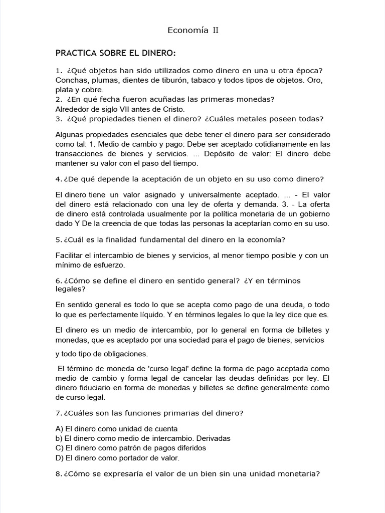 PDF Practica 1 El Dinero | PDF | Dinero | Moneda