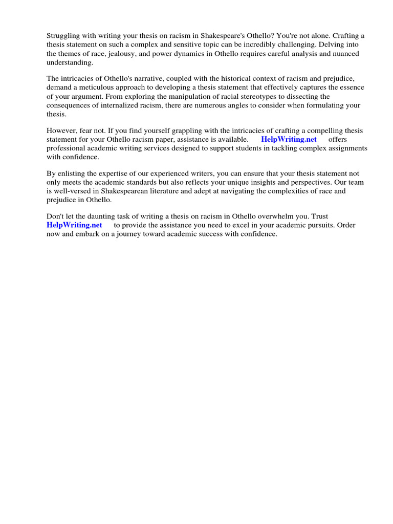 Othello Racism Thesis Statement | Download Free PDF | Othello | Iago