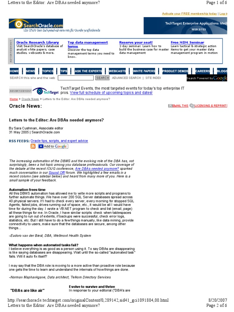 DBA Needed | PDF | Oracle Corporation | Databases