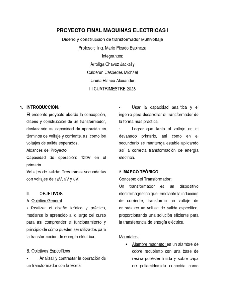 Proyect Ajcustico | PDF | Transformador | Ingenieria Eléctrica