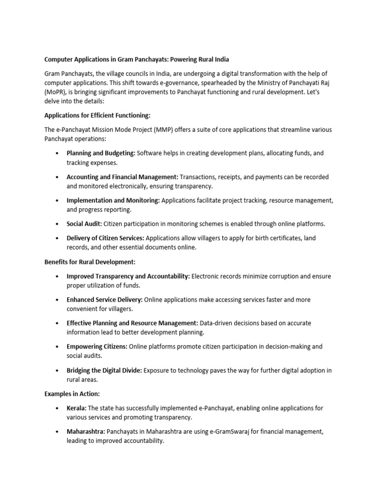 Gram Panchayat and Computer Applications | PDF | Computing | Economies