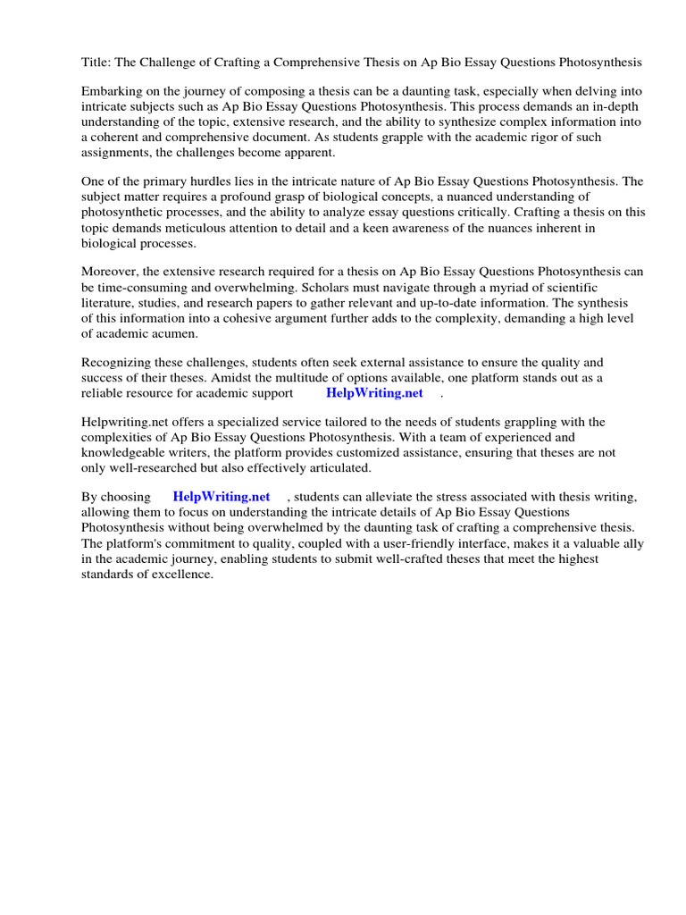 AP Bio Essay Questions Photosynthesis | PDF | Science & Mathematics