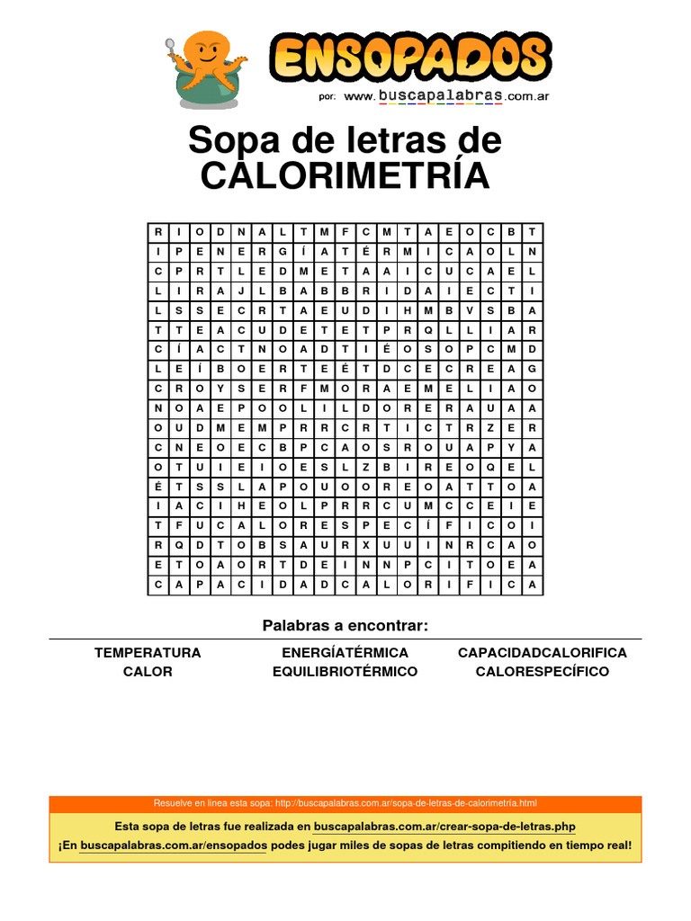 Sopa de Letras de Calorimetría | PDF | Engenharia de Processos | Física ...