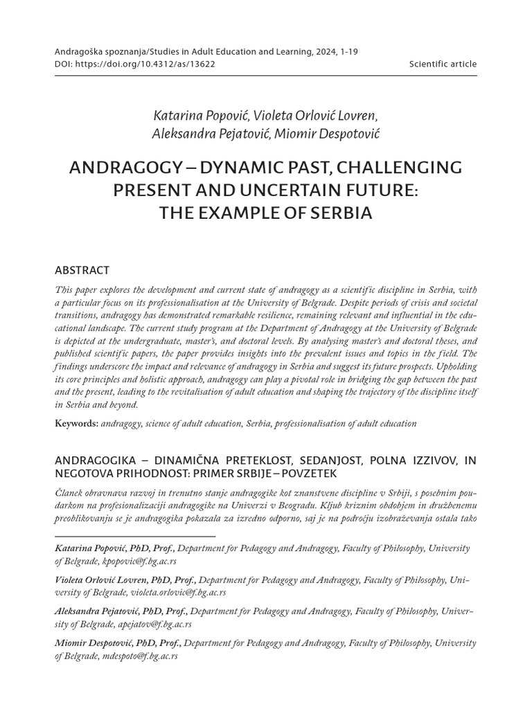 Andragogy Dynamic Past Challenging Prese | PDF