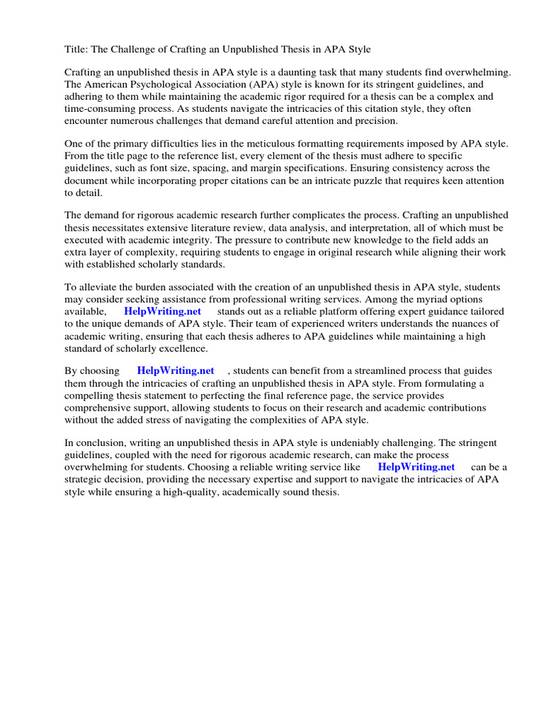 Unpublished Thesis Apa Style | PDF | Thesis | Citation