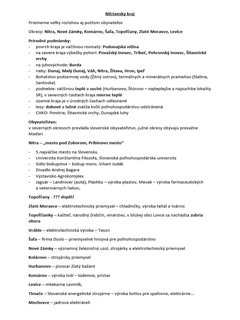 Nitriansky Kraj - Poznámky | PDF