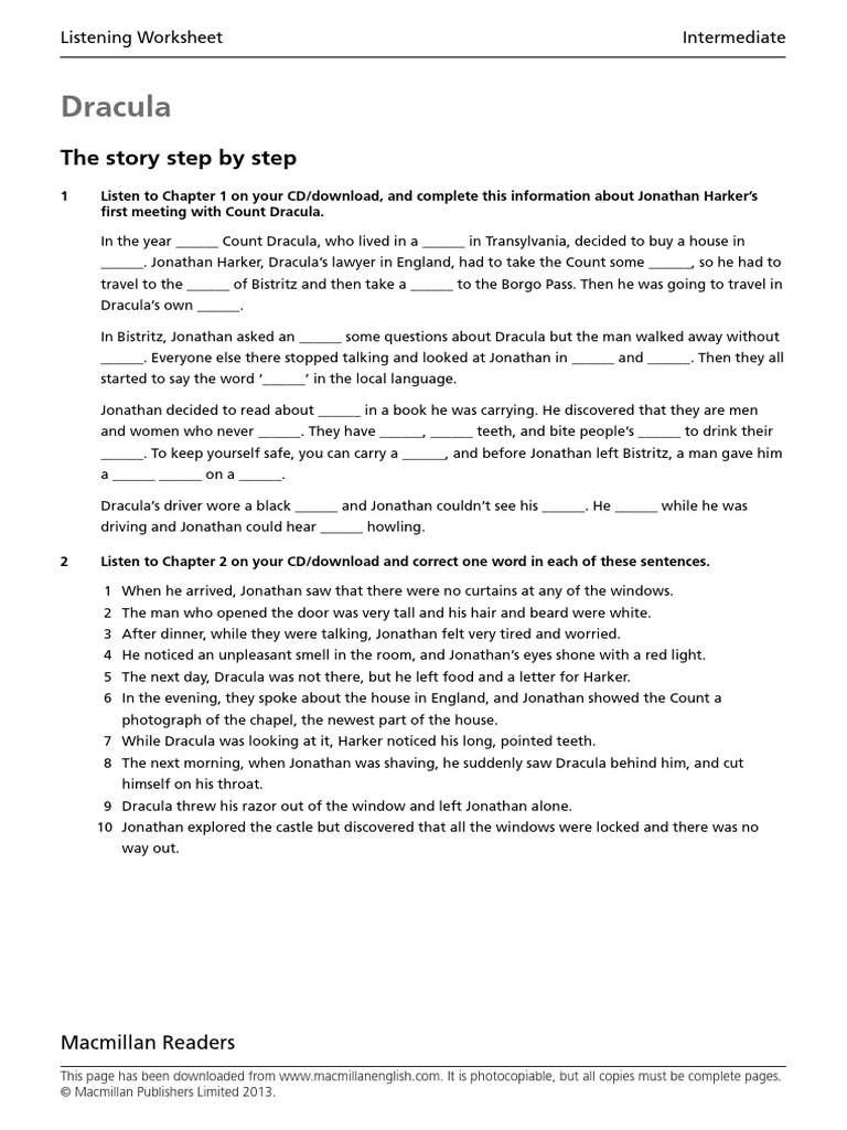 Dracula Audio Worksheet | PDF | Mina Harker | Count Dracula