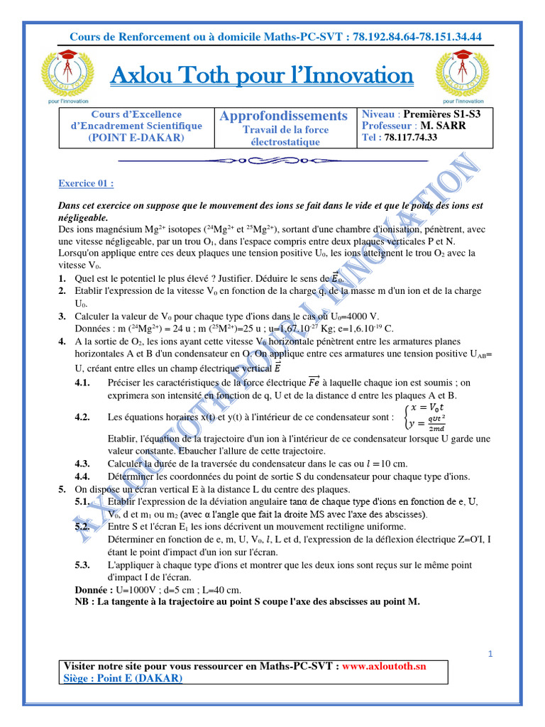 Travail de la force électrostatique | PDF | Coordonnées cartésiennes ...