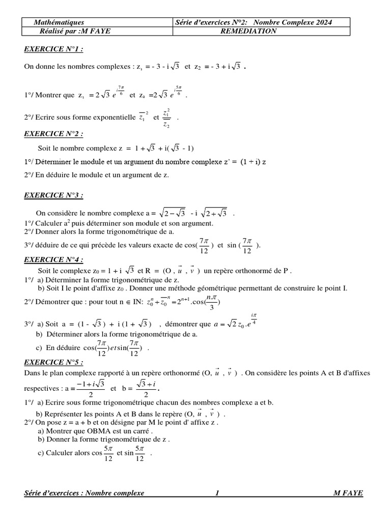 Serie Complexe de Remediation TS | PDF