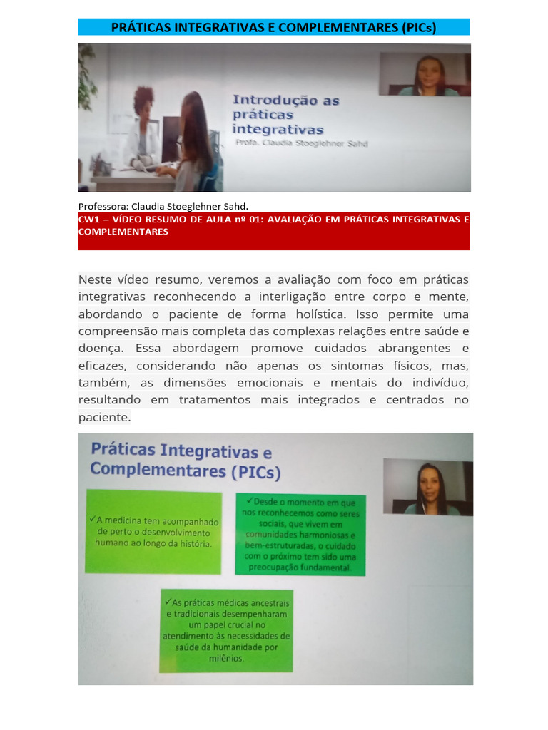 CW1-2-3-4 - Vídeo Resumo de Aula. | PDF | Remédio | Medicina Clínica