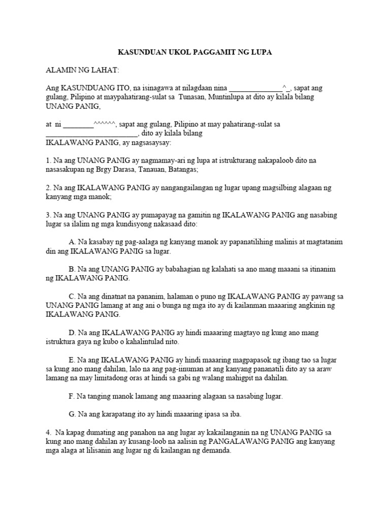 Kasunduan Sa Paggamit NG Lupa | PDF