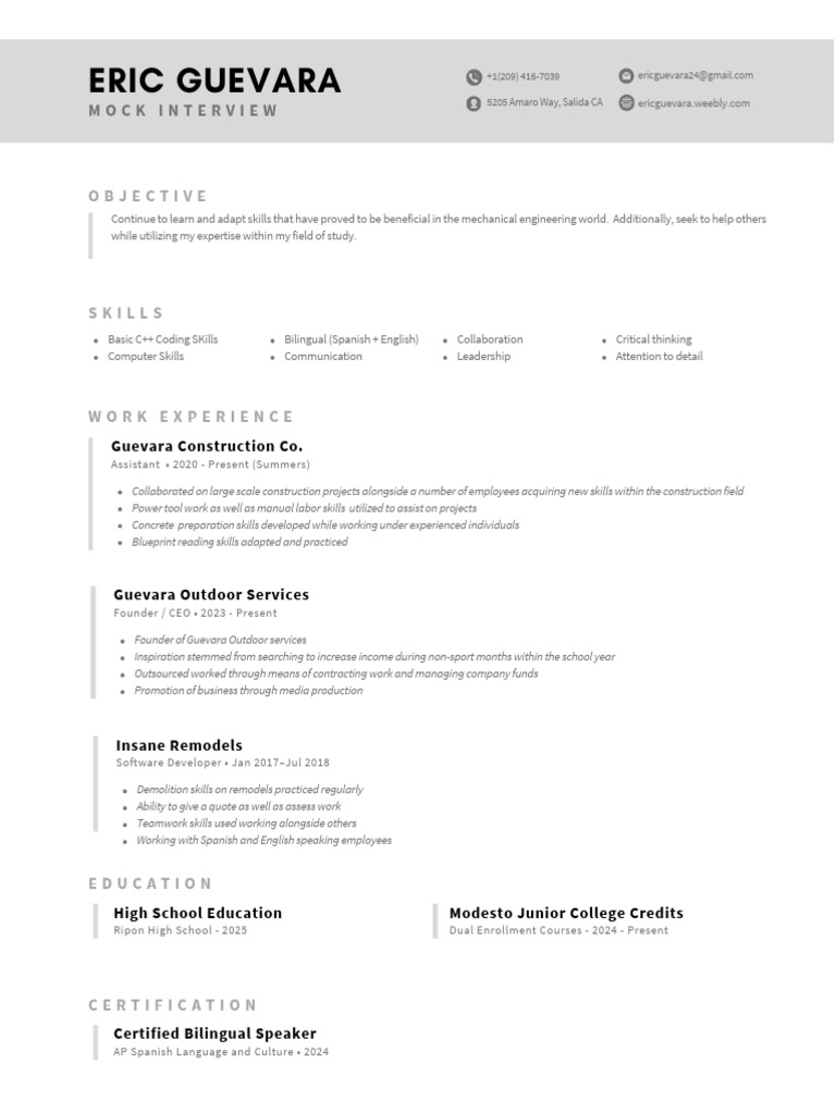 High School Resume: Eric Guevara | PDF