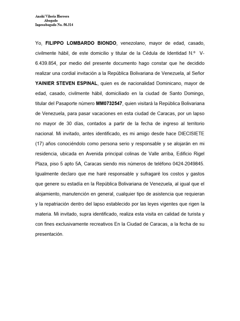 Modelo de carta de invitación turística | PDF