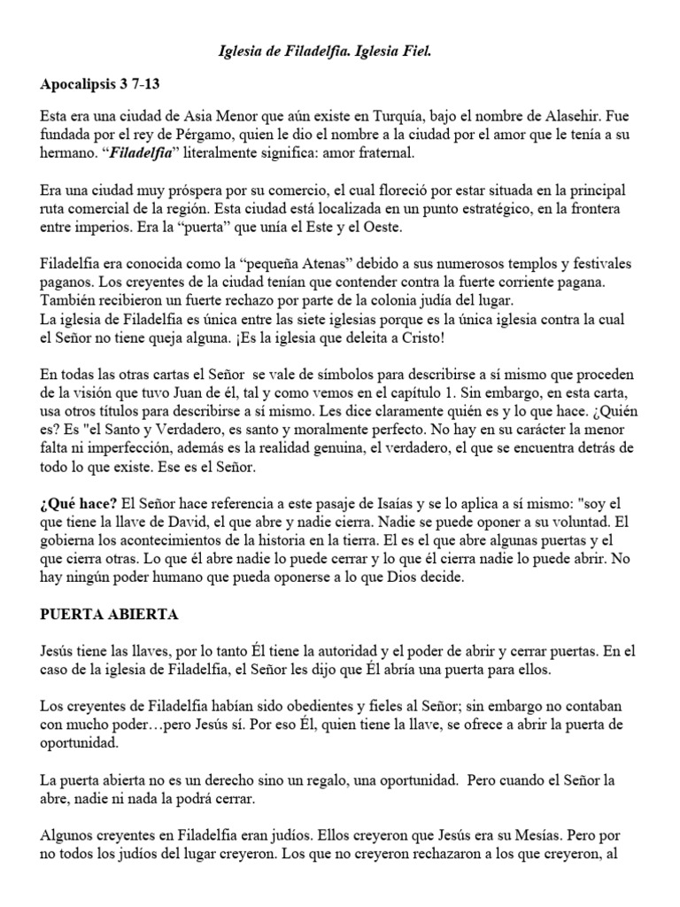 Iglesia de Filadelfia | PDF | Jesús | Libro de revelación